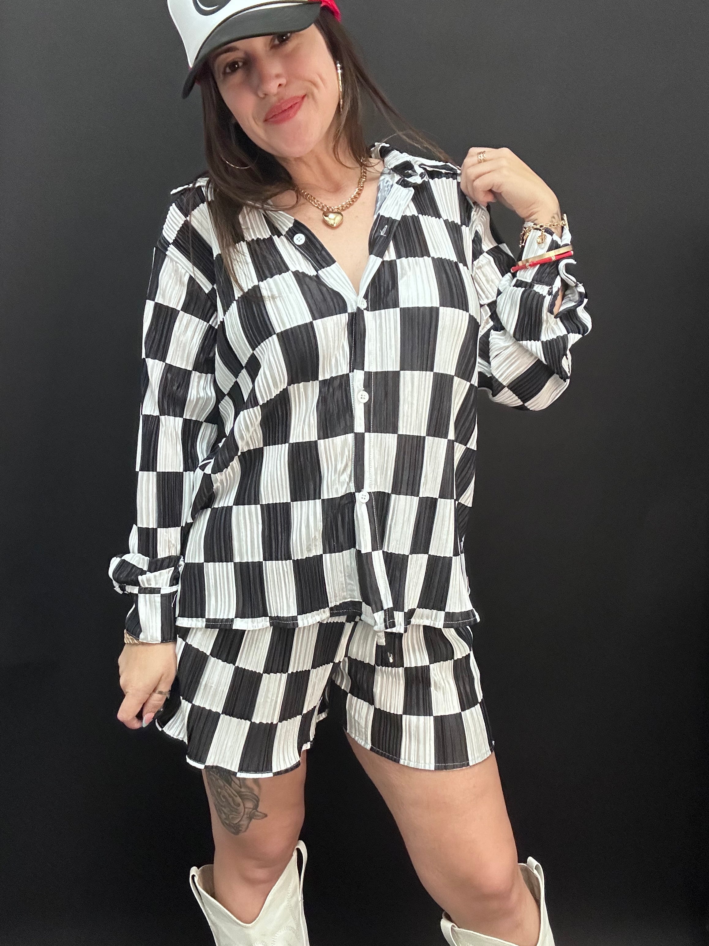 The Dani Checkered Plisse Top/Bottom – Shop Pixies